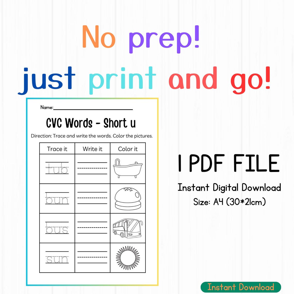 Phonics CVC Words Printable Worksheets for Kindergarten, CVC Word ...