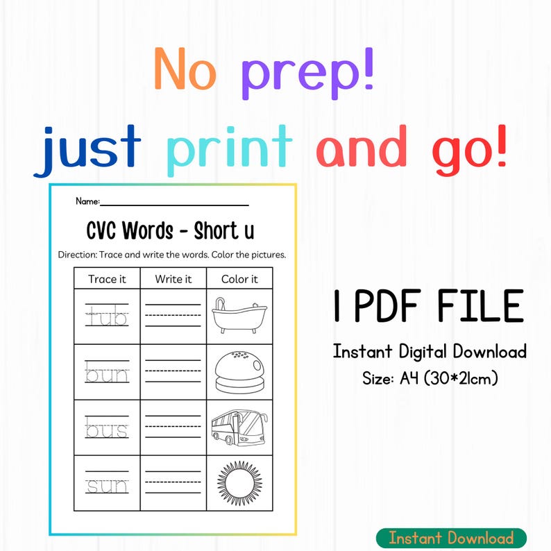 Phonics CVC Words Printable Worksheets for Kindergarten, CVC Word ...