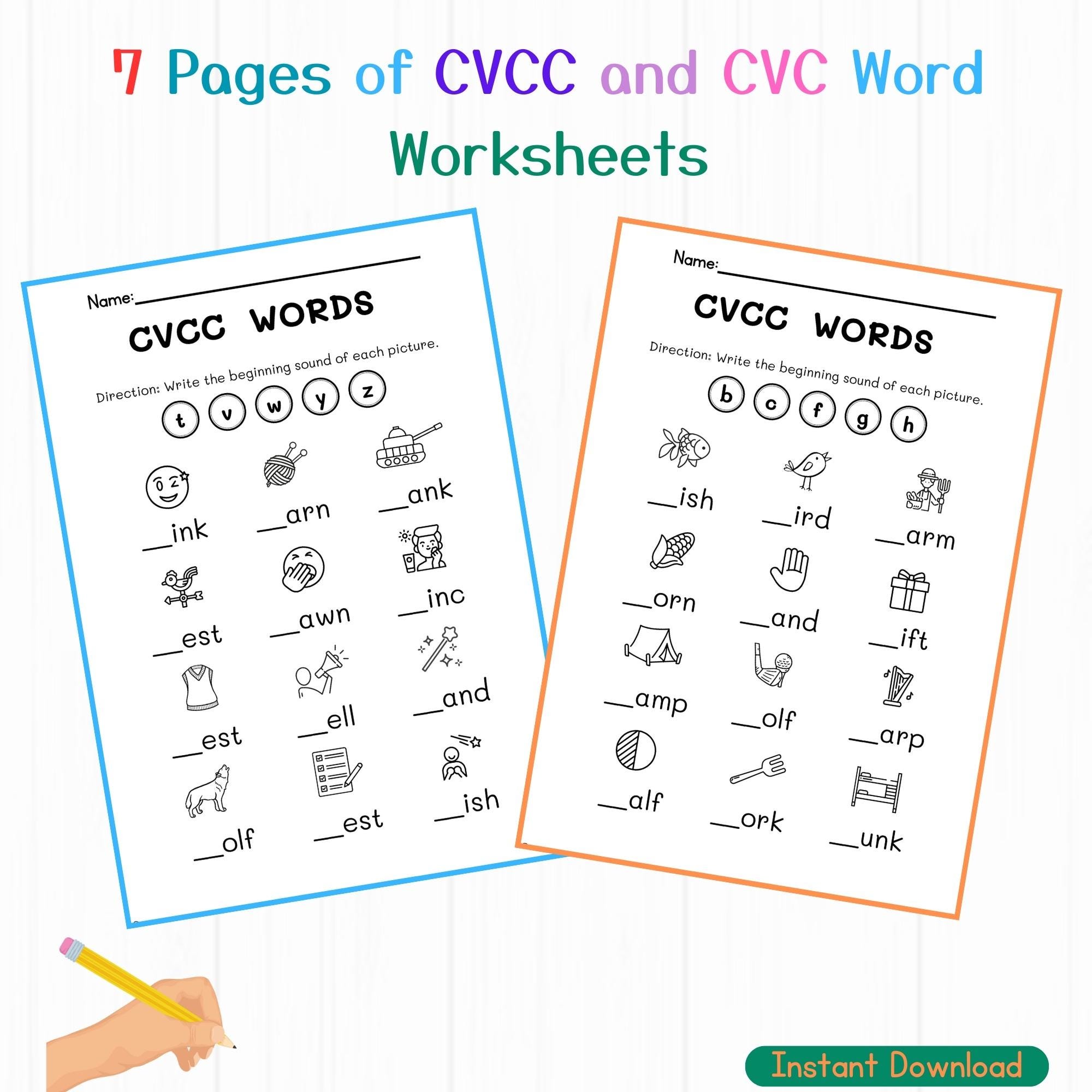 CVCC and CVC Words Worksheets, Phonics Game, Educational Printable ...