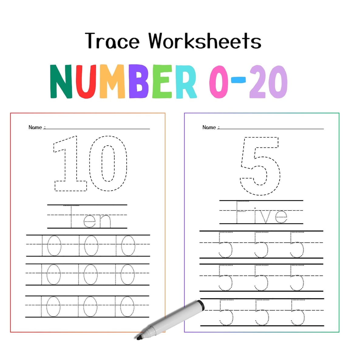 20 Number Tracing Worksheets, Traceable Numbers, Preschool Worksheets ...