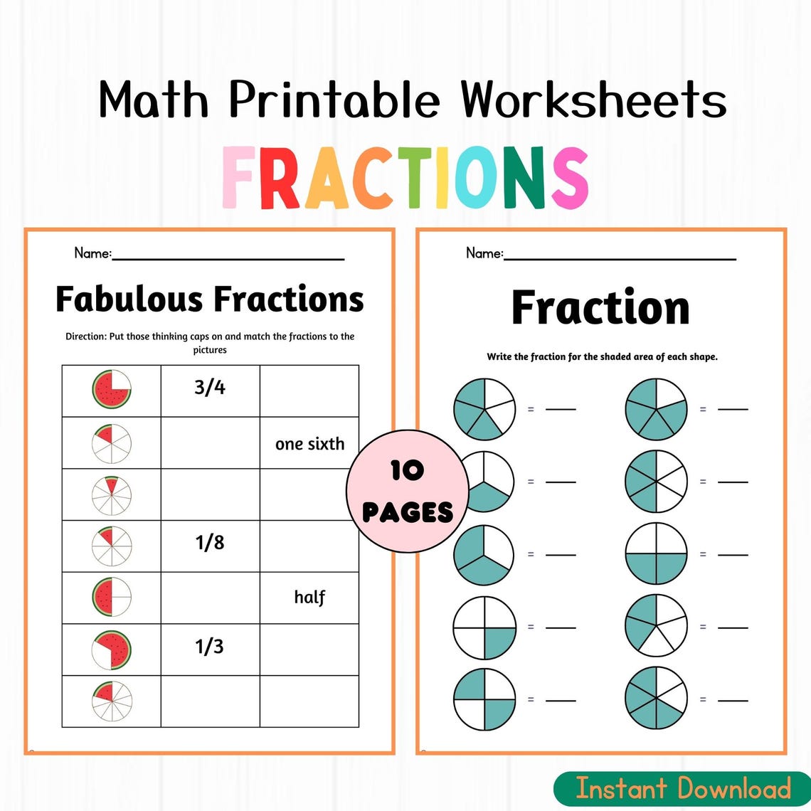 Fraction Printable Activity Board, Math Worksheets (PDF Pattern) - Etsy