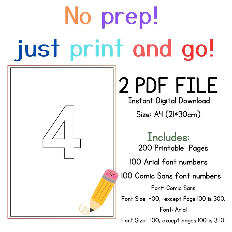 Numbers 1-100 PDF: Comic Sans & Arial Fonts (A4 Printable) - Etsy
