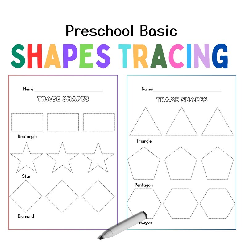 Shape Tracing Worksheet: Preschool Learning Resources (PDF) - Etsy