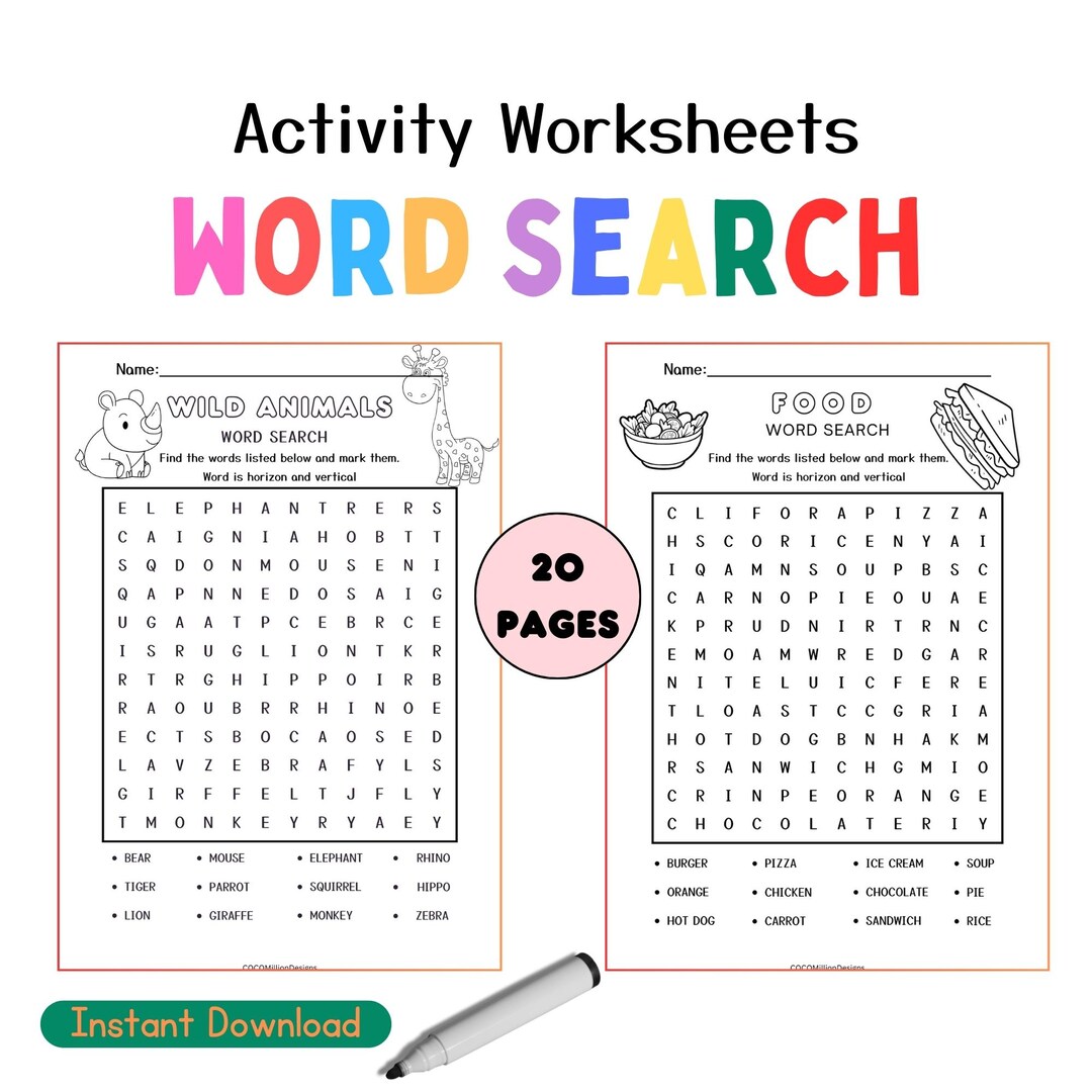 20-page Easy Word Search for Kids; Word Search for Kids; Kids Word ...