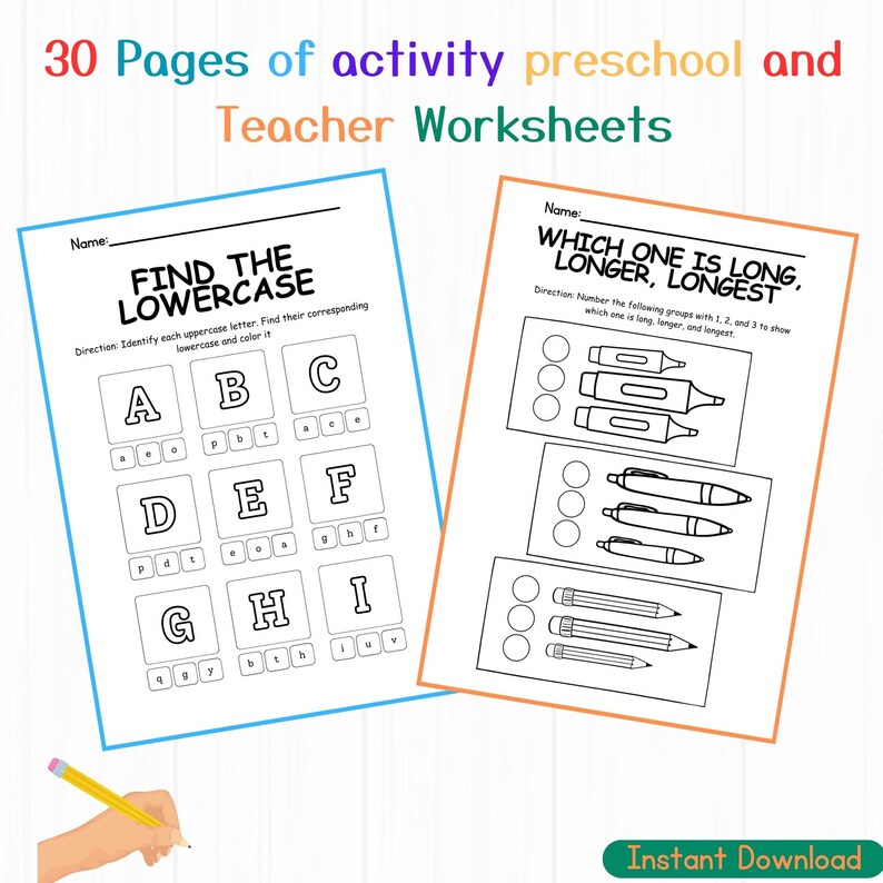 30 Pages Preschool Worksheets, Printable Homeschool, Teacher Resources ...