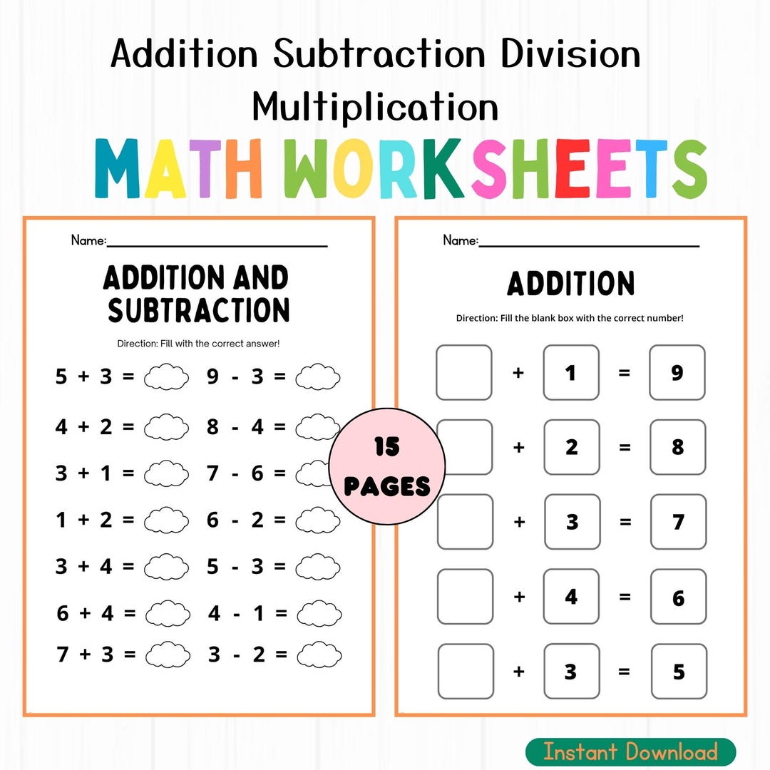 Addition, Subtraction Division Worksheet, 1st Grade Math, Busy Book ...