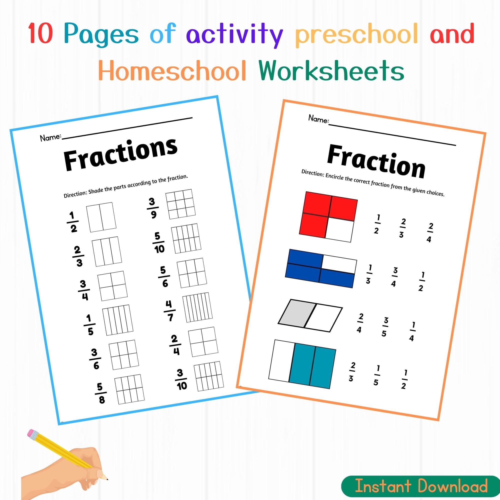 Fraction Printable Activity Board, Math Worksheets (PDF Pattern) - Etsy
