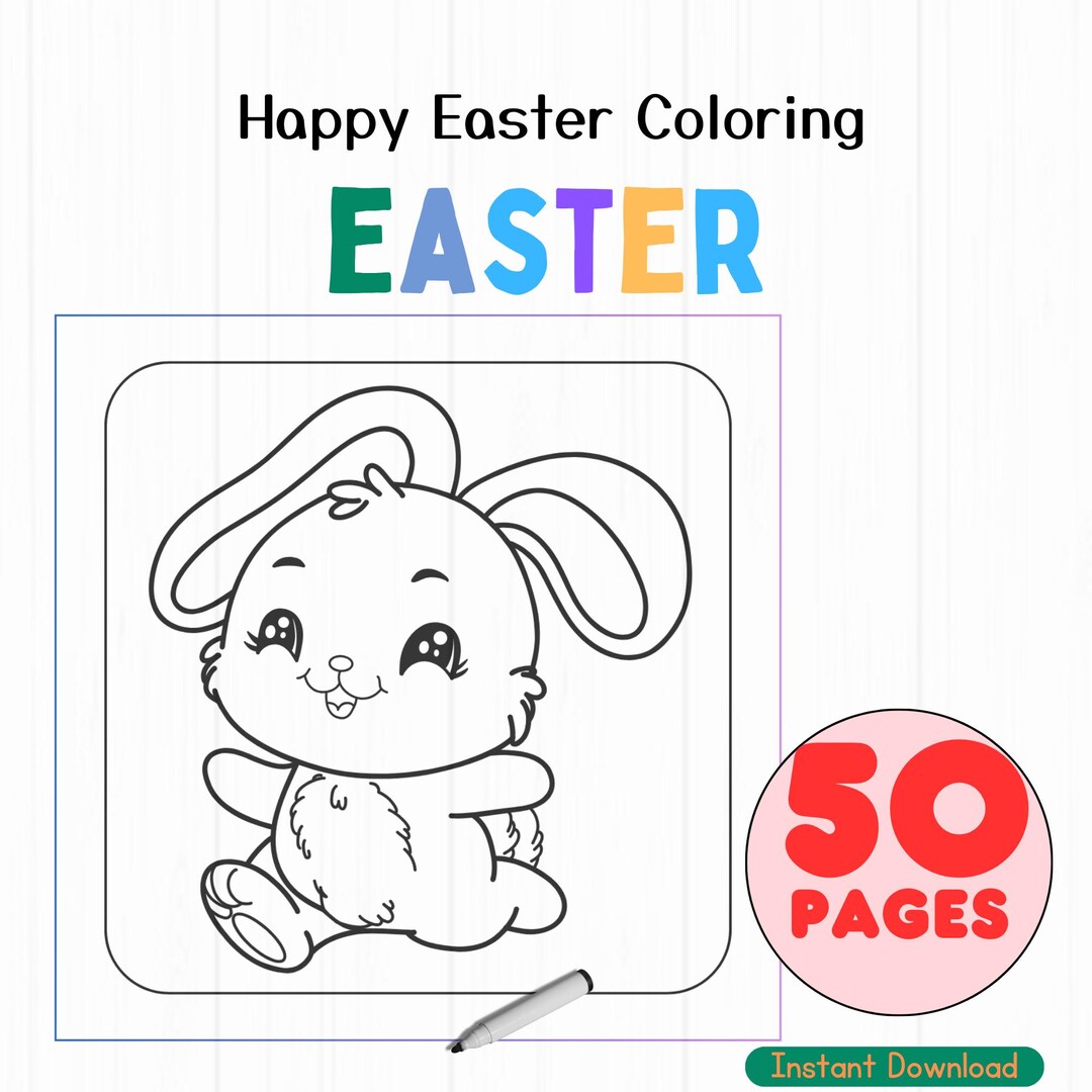 Happy Easter Coloring Pages for Kids, Cute Bunny, Spring Activities ...