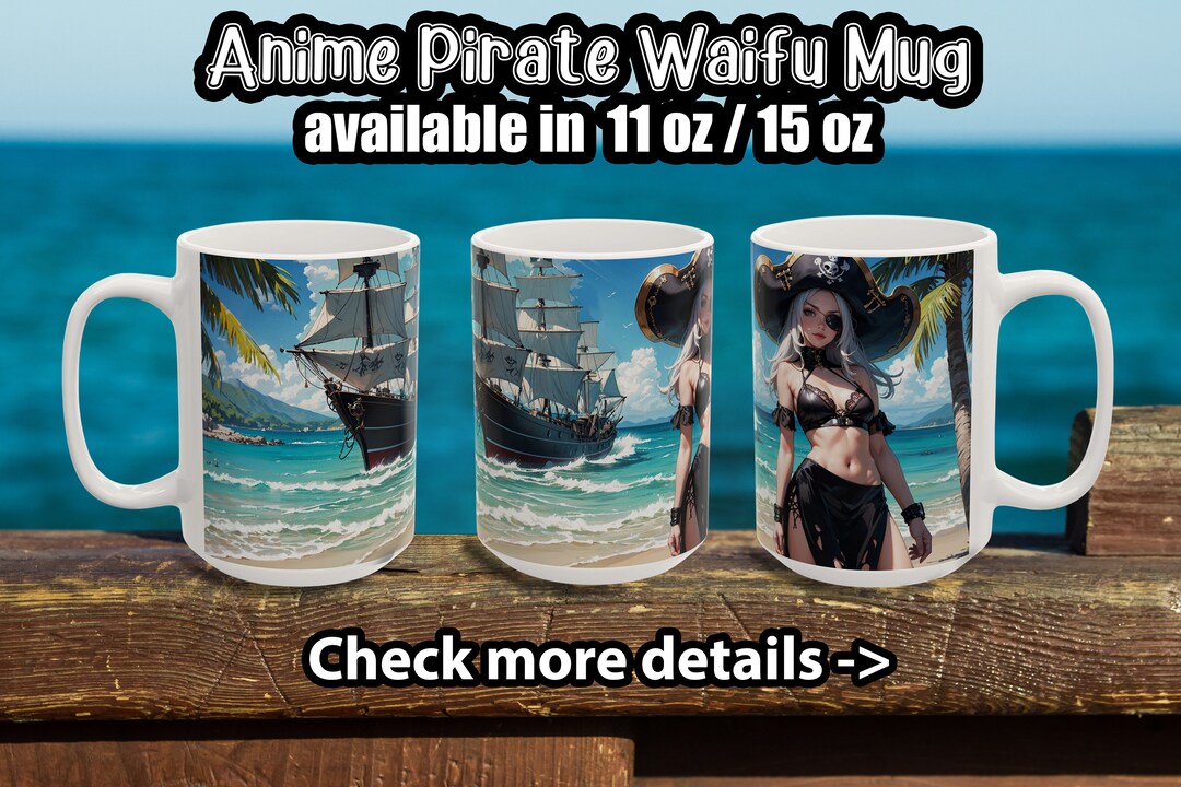 Anime Pirate Waifu Coffee Mug, Pirate Ship, Tropical, Aesthetical Cup ...