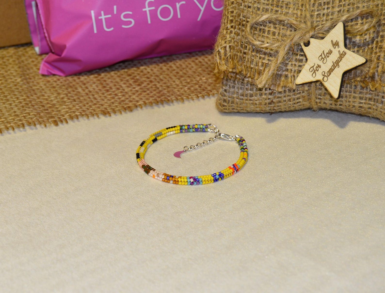 The Kiss Beaded Bracelet for Women With Crescent Moon Charm, Gustav ...