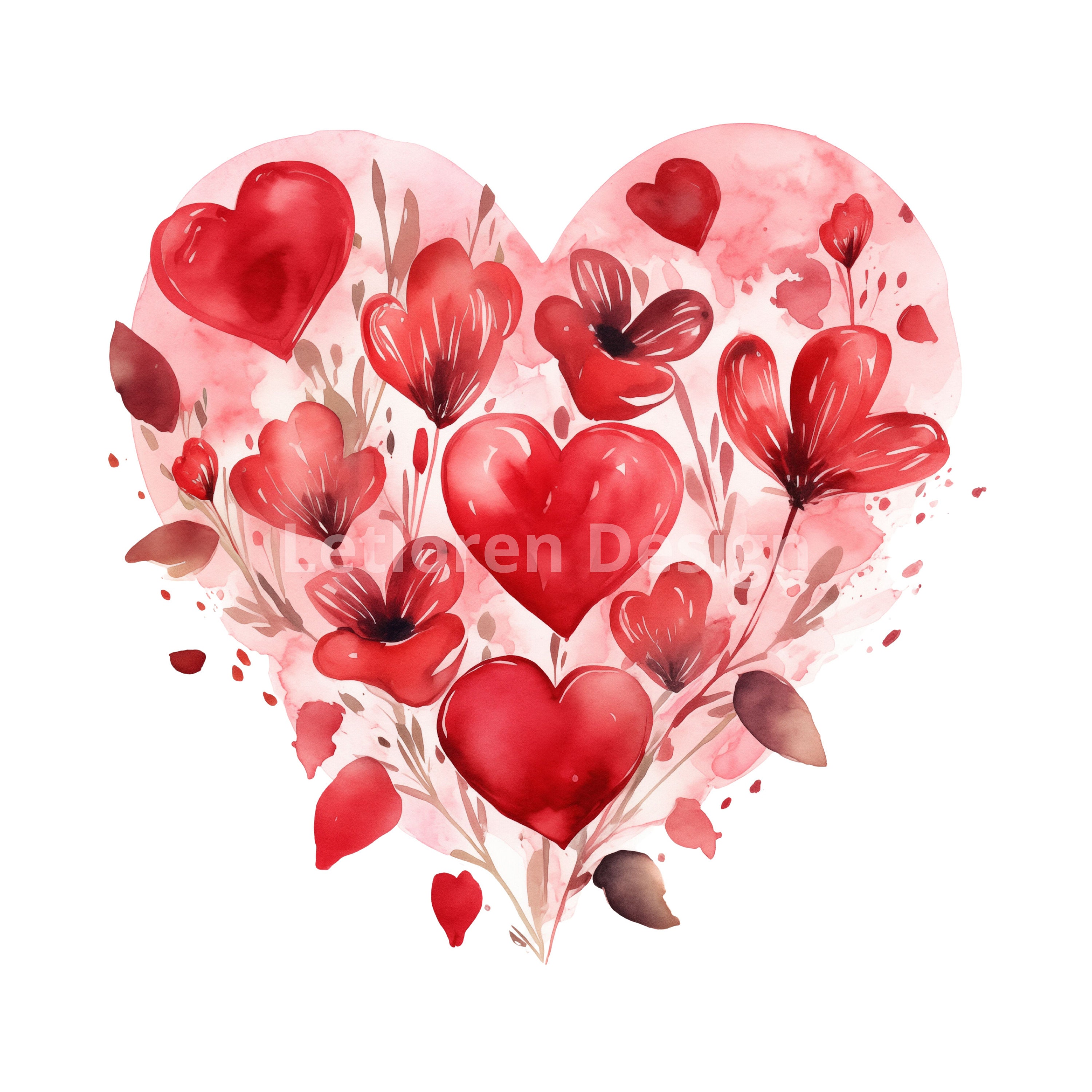 Watercolor Heart Flowers Clipart, 9 High Quality Heart Flowers Pngs ...