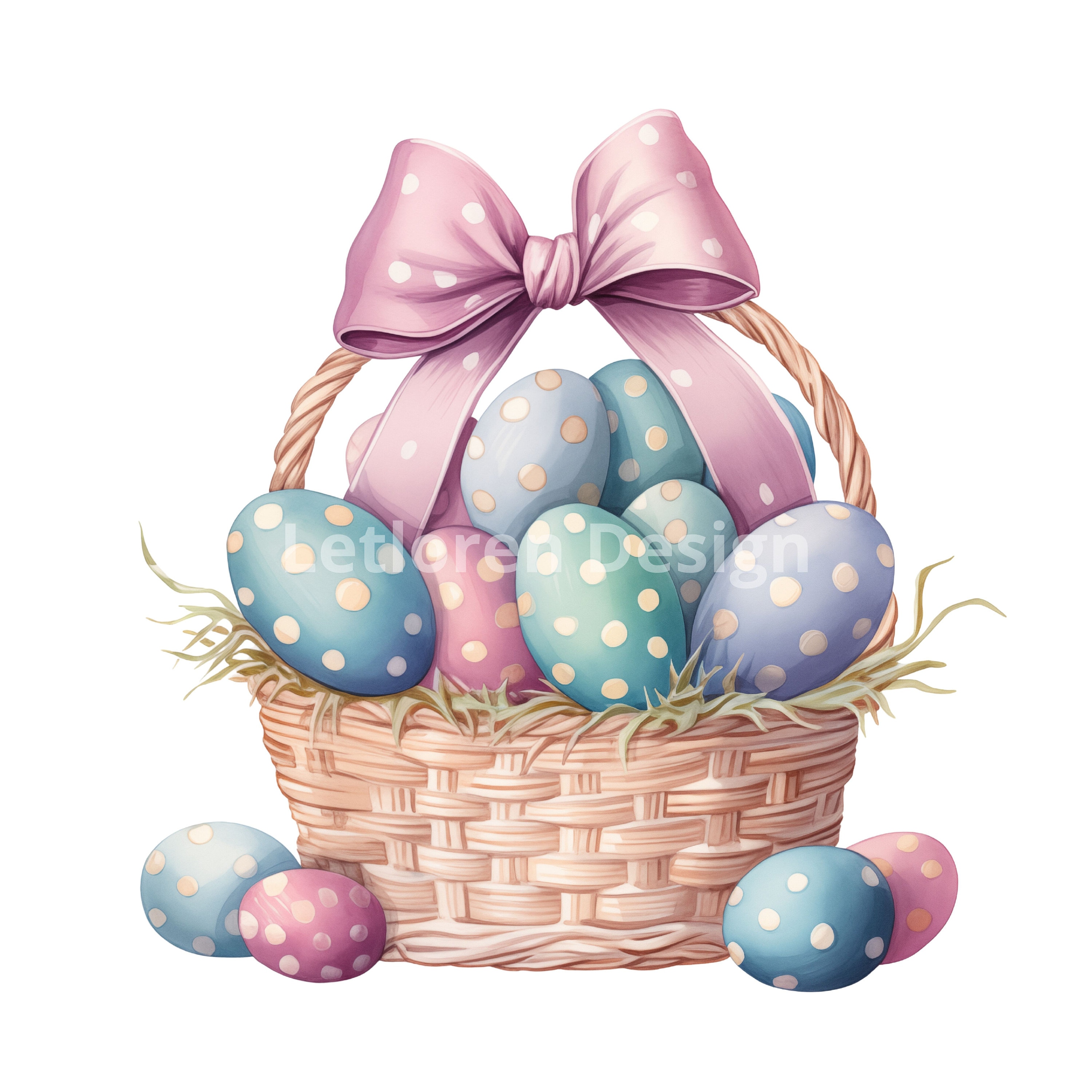 15 Watercolor Easter Egg Basket Clipart Pack Commercial Use Easter ...