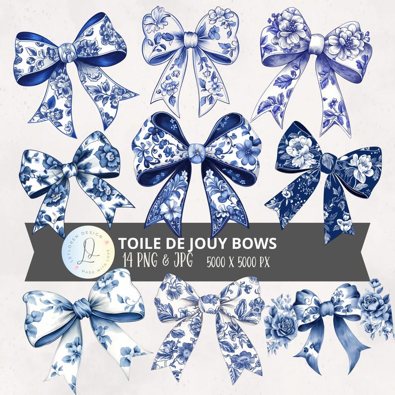 Toile De Jouy Blue Bow Clipart, Coquette Bow, Navy Blue Bow, Cute Blue ...