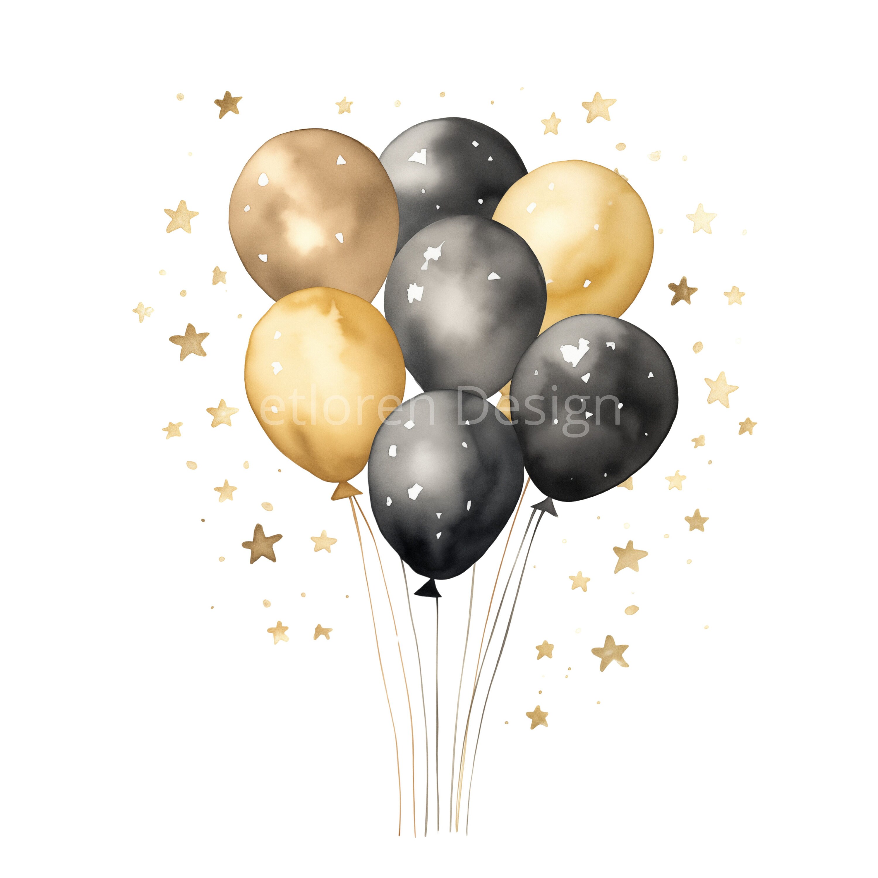 Pastel Party Balloons Clipart Gold, 10 High Quality Pngs, Digital ...