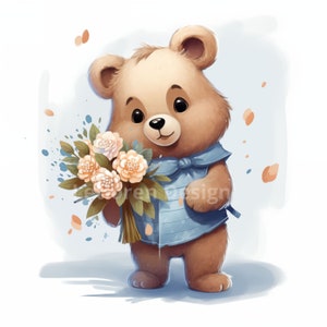 Watercolor Teddy Bear Clipart Bundle, Cute Bear, 15 High Quality Jpgs ...