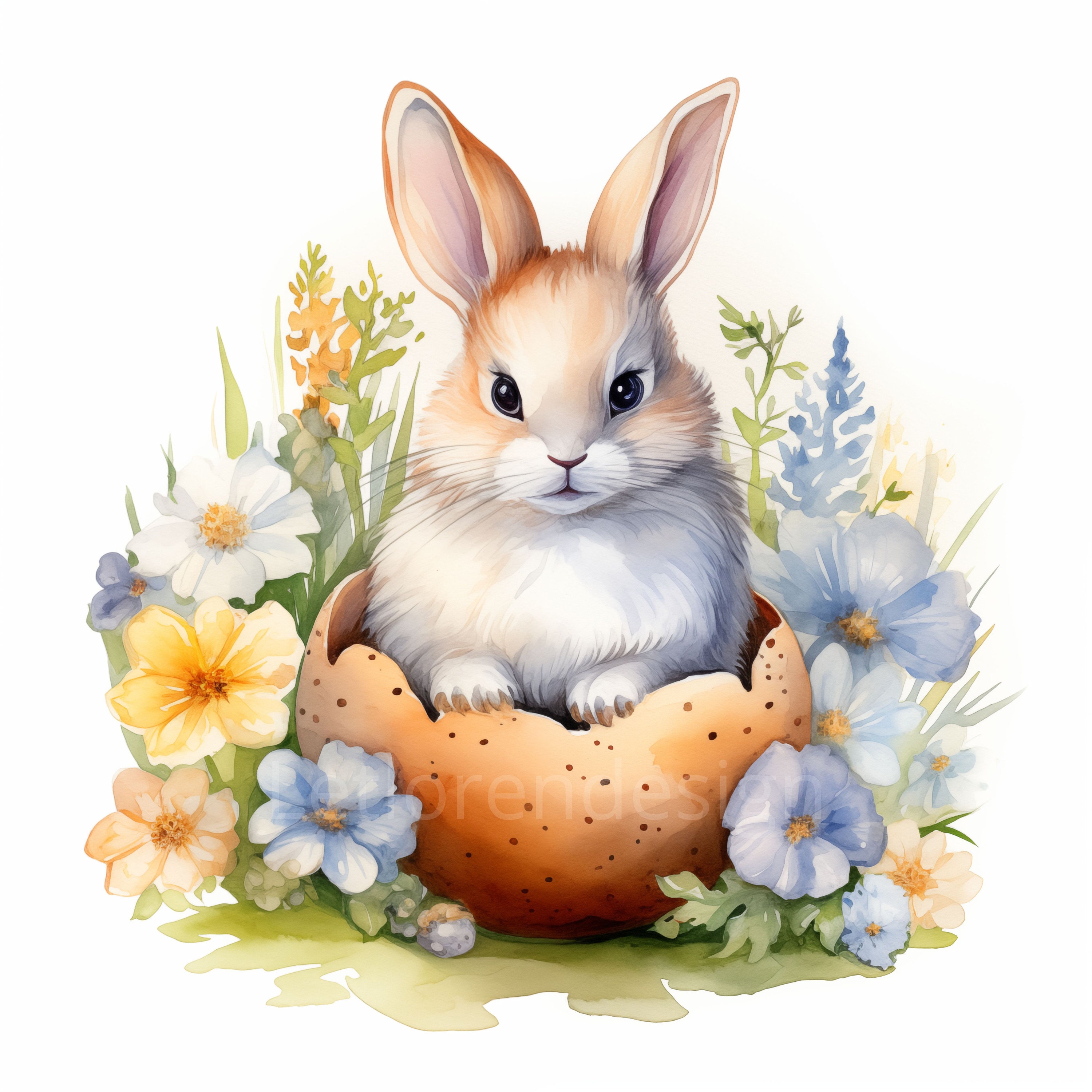 14 Easter Bunny and Egg Clipart, Easter Clipart, Printable Watercolor ...