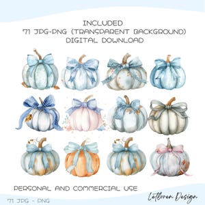 Coquette Pumpkin Clipart Bundle, 71 Fall & Halloween Pumpkins With Bows ...