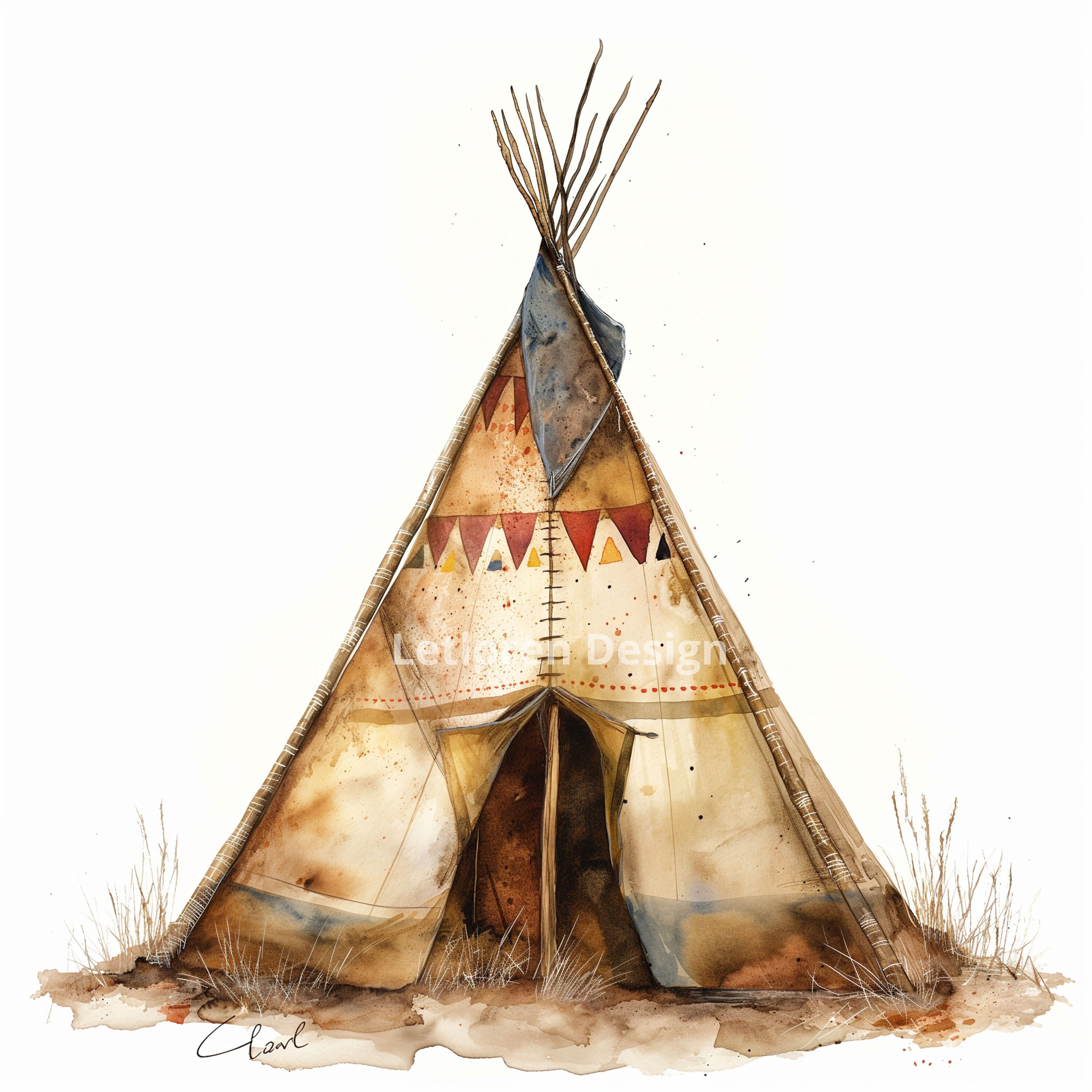 Native American Indian Tent Clipart, Boho Clipart, Printable Watercolor ...