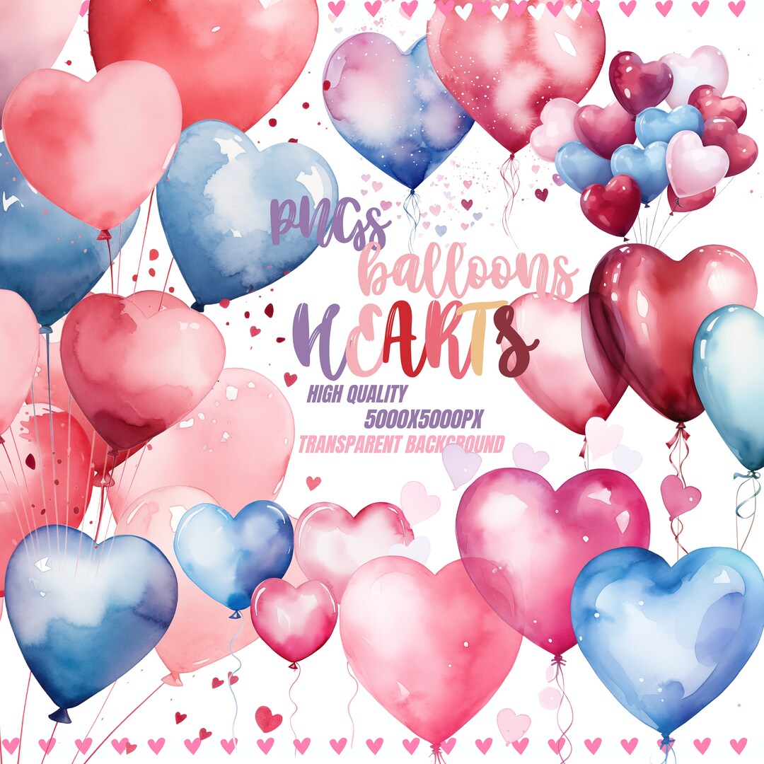 Valentine's Day Clipart, Set of 12 Heart Balloon Pngs, Romantic Digital ...