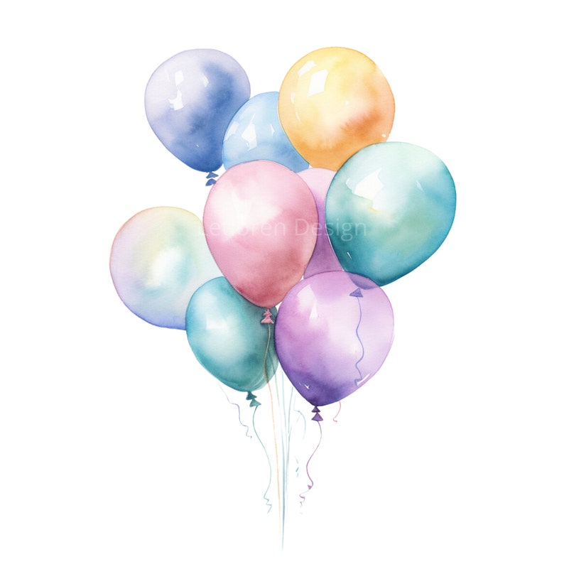 Colorful Party Balloons Clipart - 10 High Quality Jpgs - Digital ...