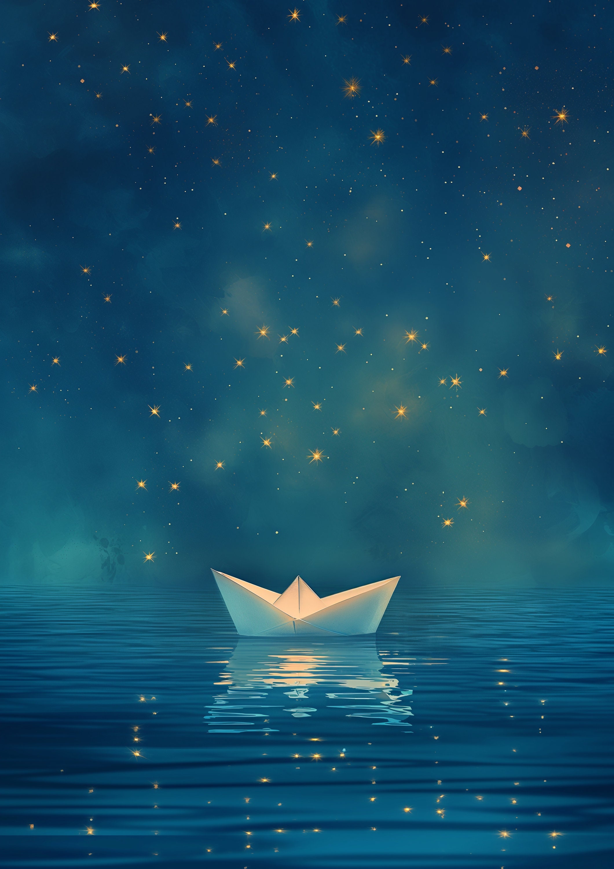 Starry Night Paper Boats Clipart - Wall Art, Planners, Calendars ...