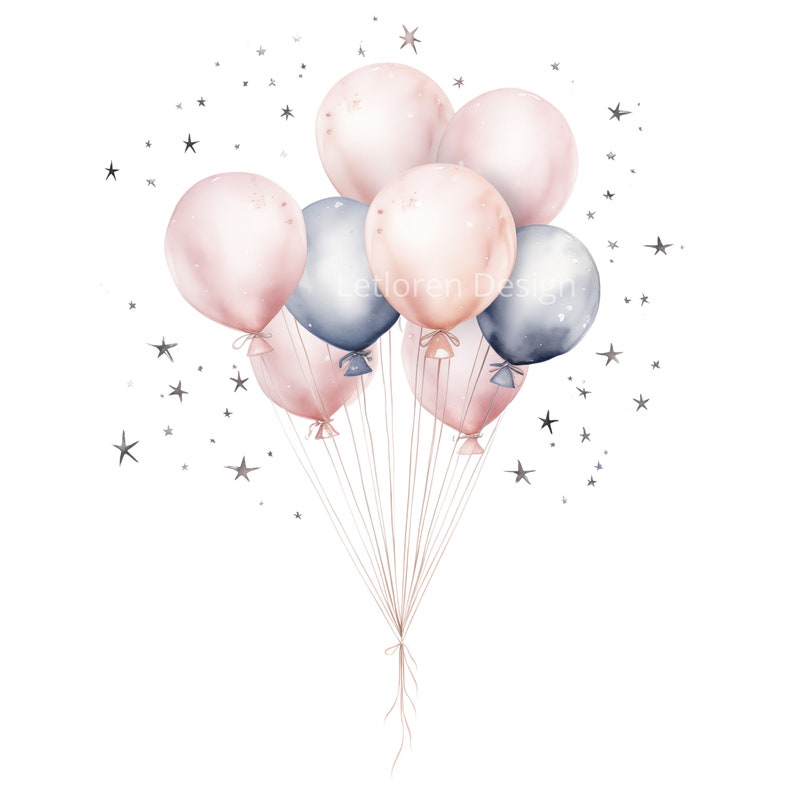 Pastel Party Balloons Clipart Pink, 10 High Quality Pngs, Digital ...