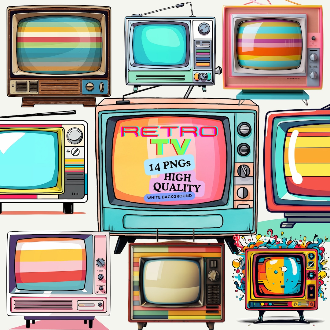 Retro Television Clipart, Tv Clipart, Vintage Television Clipart Set ...