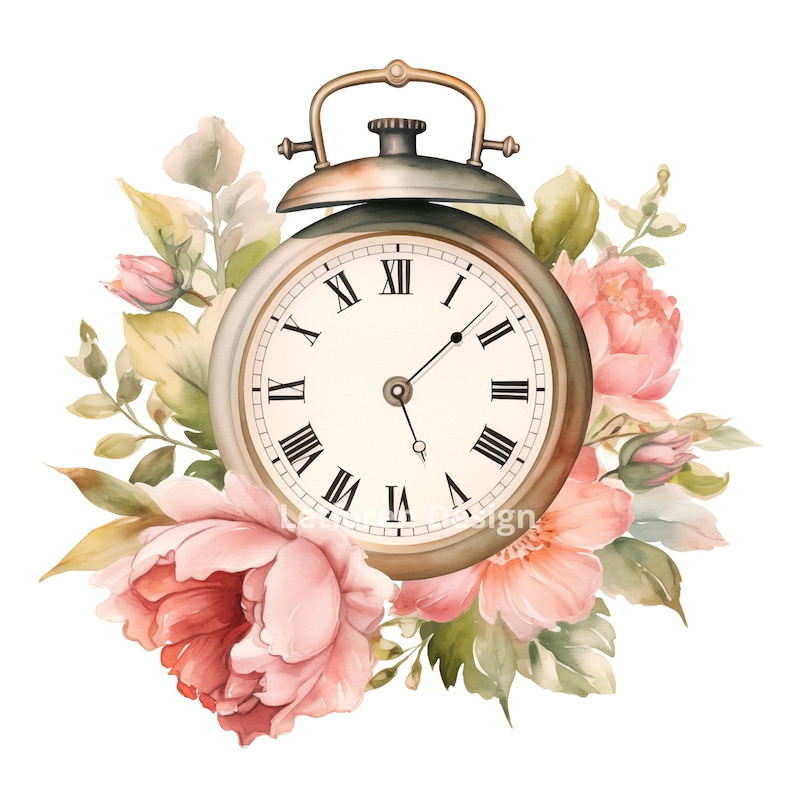 Watercolor Floral Vintage Clock PNG Bundle, Digital Crafts Designs ...