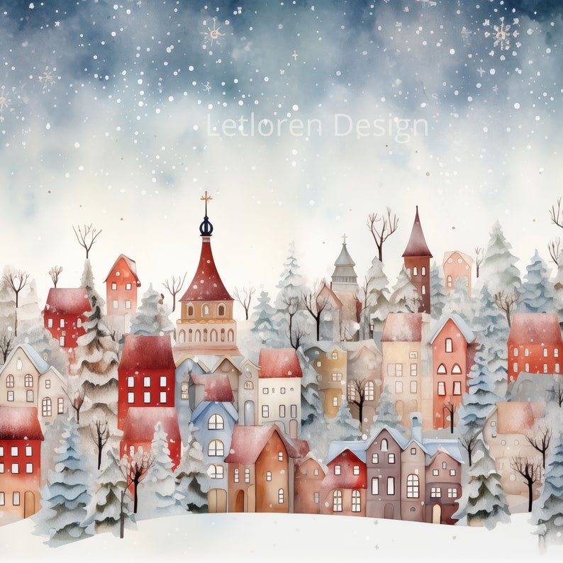 Christmas Houses Clipart Bundle, 10 High Quality Jpgs, Winter ...