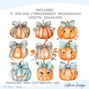 Coquette Pumpkin Clipart Bundle, 71 Fall & Halloween Pumpkins With Bows ...