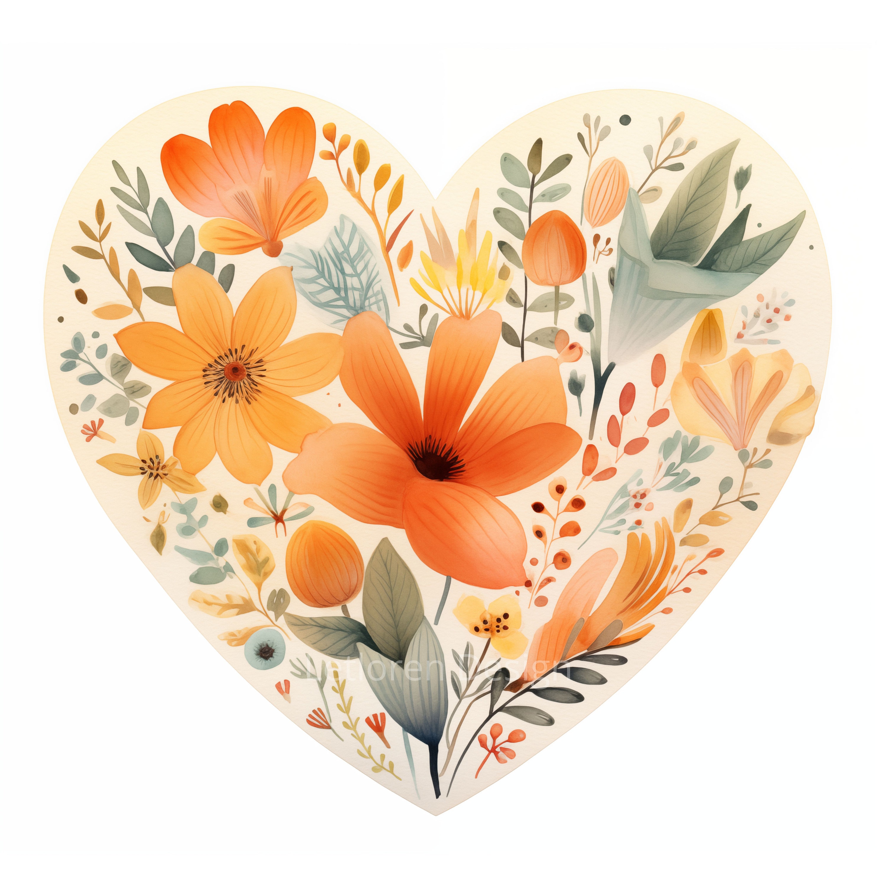 Watercolor Heart Flowers Clipart, 12 High Quality Heart Flowers Jpgs ...