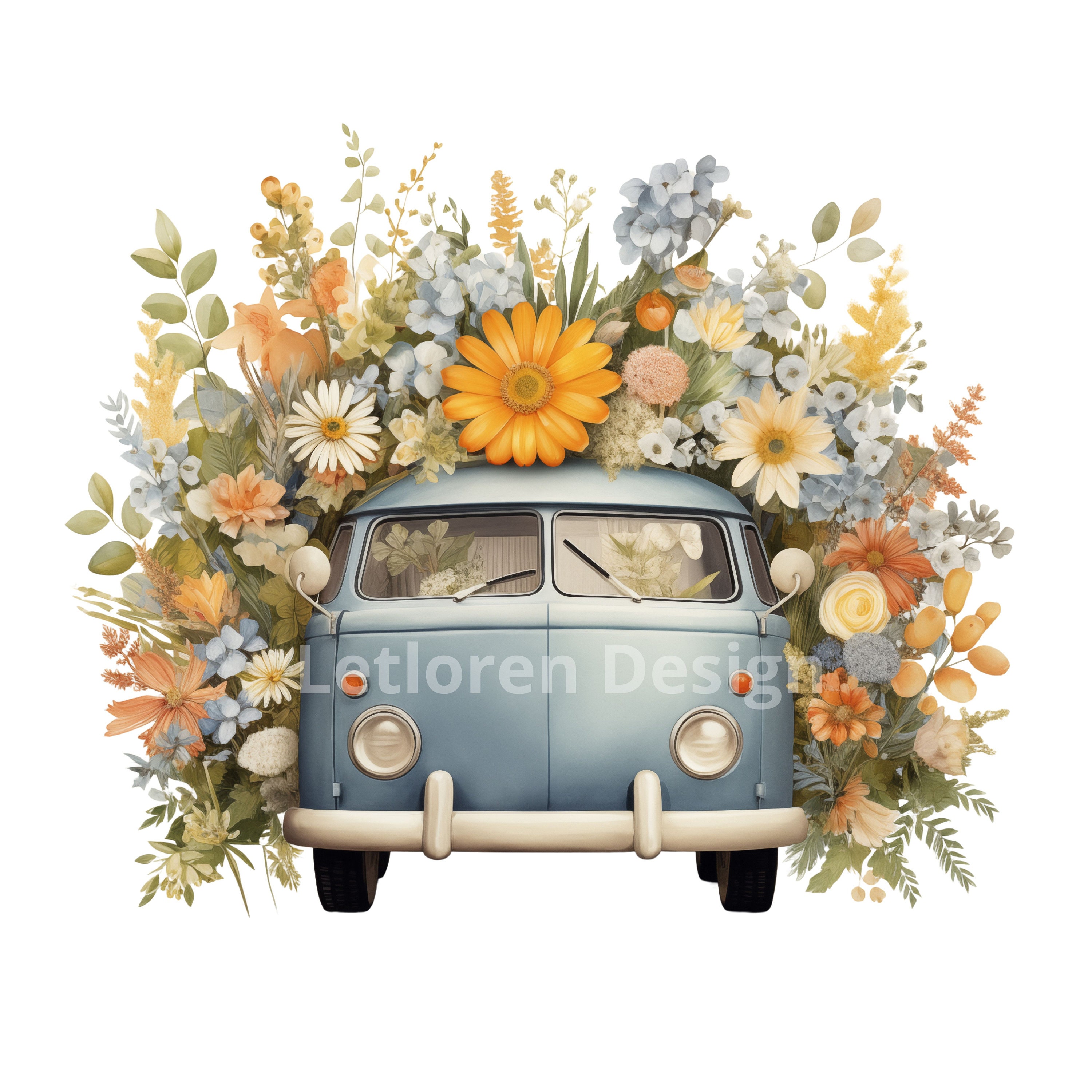 10 Watercolor Retro Hippie Van Clipart, High Quality Png, Groovy Good ...