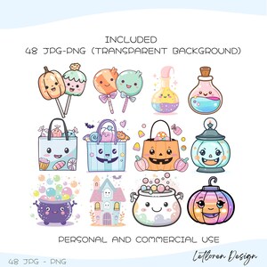 48 Kawaii Halloween Clipart Bundle | Cute Pumpkins, Ghosts, Bats, and ...