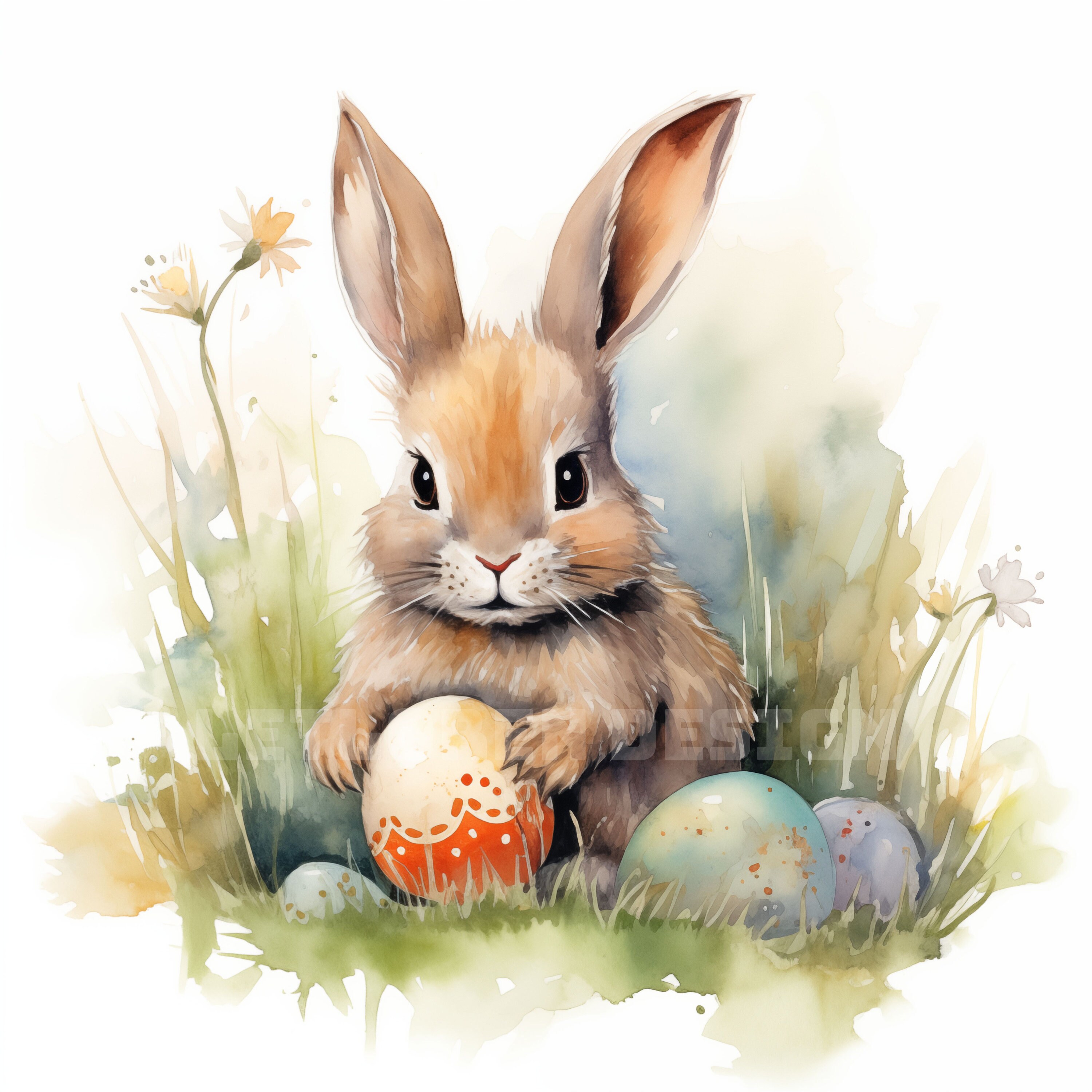 16 Easter Bunny Clipart, Rabbit Clipart, Printable Watercolor Clipart ...