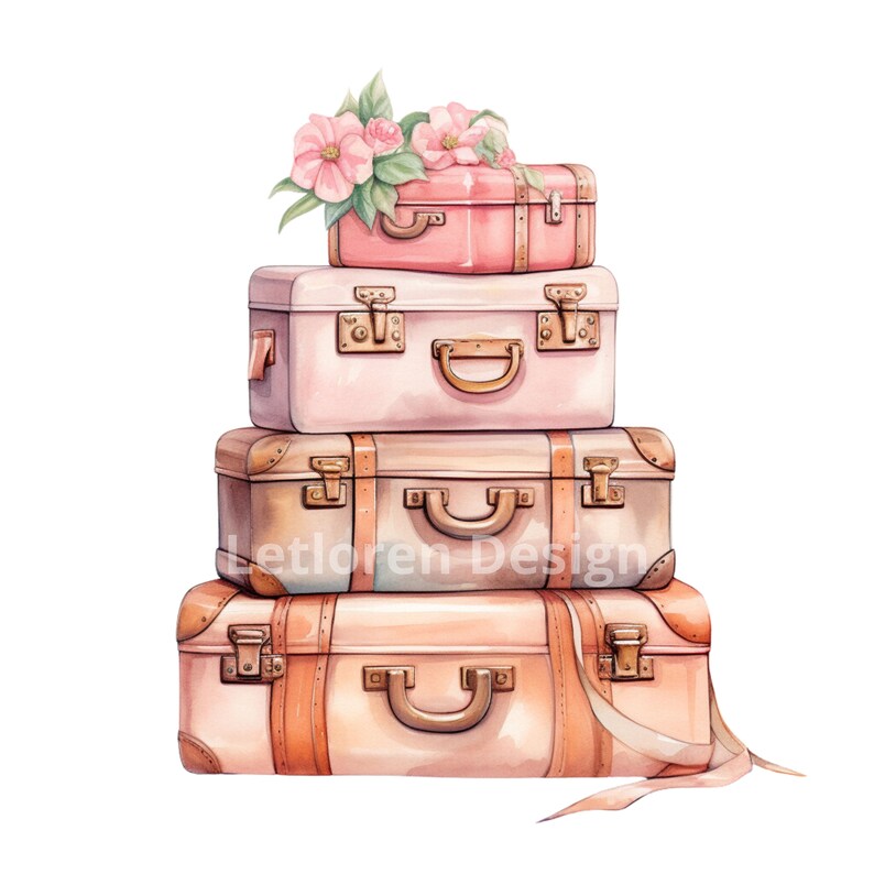Vintage Suitcase Watercolor Clipart Bundle 2, Antique Luggage, Vintage ...