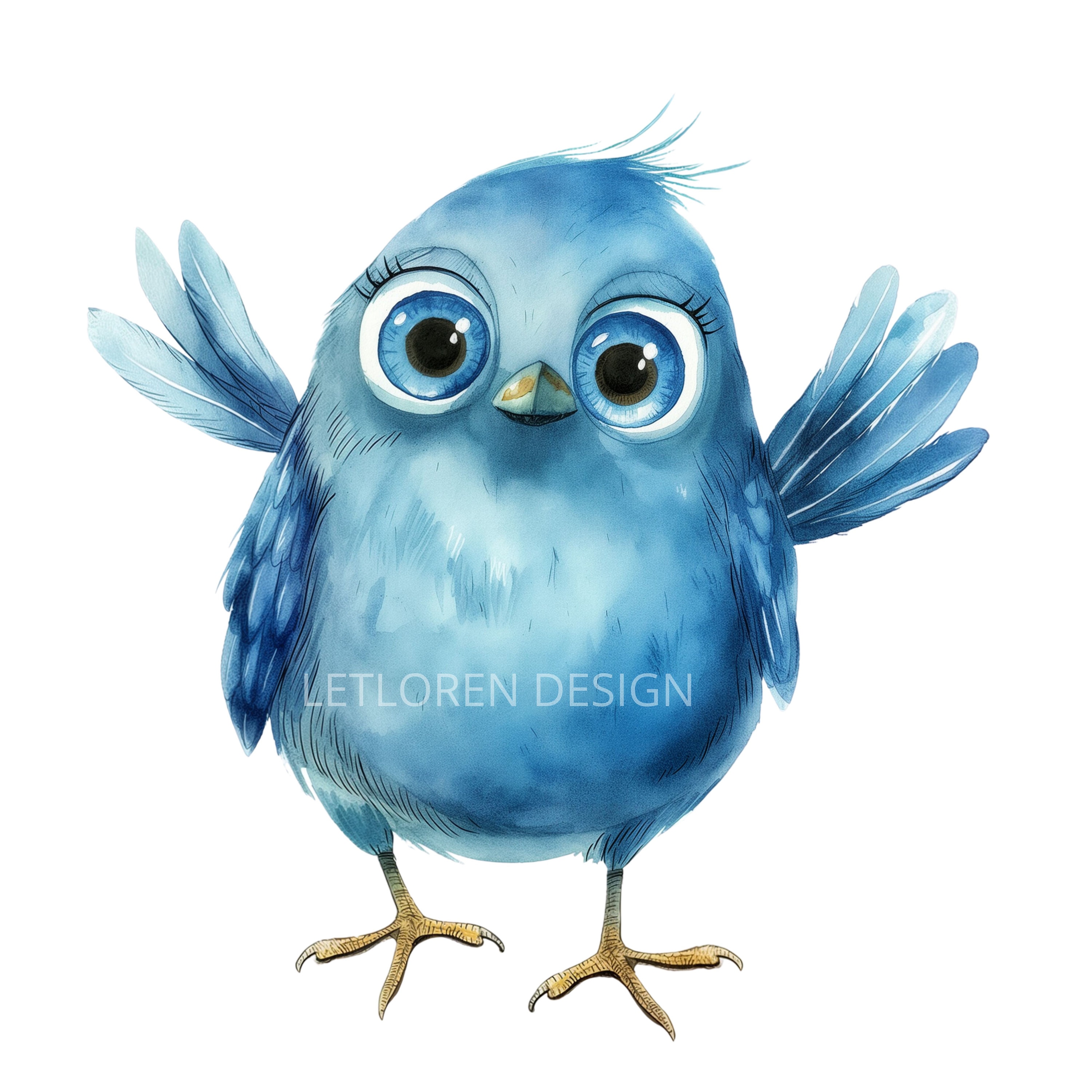 19 Cute Blue Birds Clipart, Funny Birds, Digital Clipart, Watercolor ...