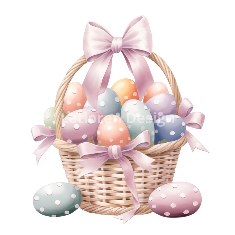 15 Watercolor Easter Egg Basket Clipart Pack Commercial Use Easter ...