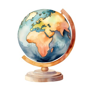 Map Globe Watercolor Clipart: 11 Quality Pngs for Scrapbooking, Digital ...