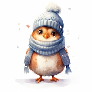 12 Birds Hat Clipart, Christmas Robin, Printable Watercolor Clipart ...