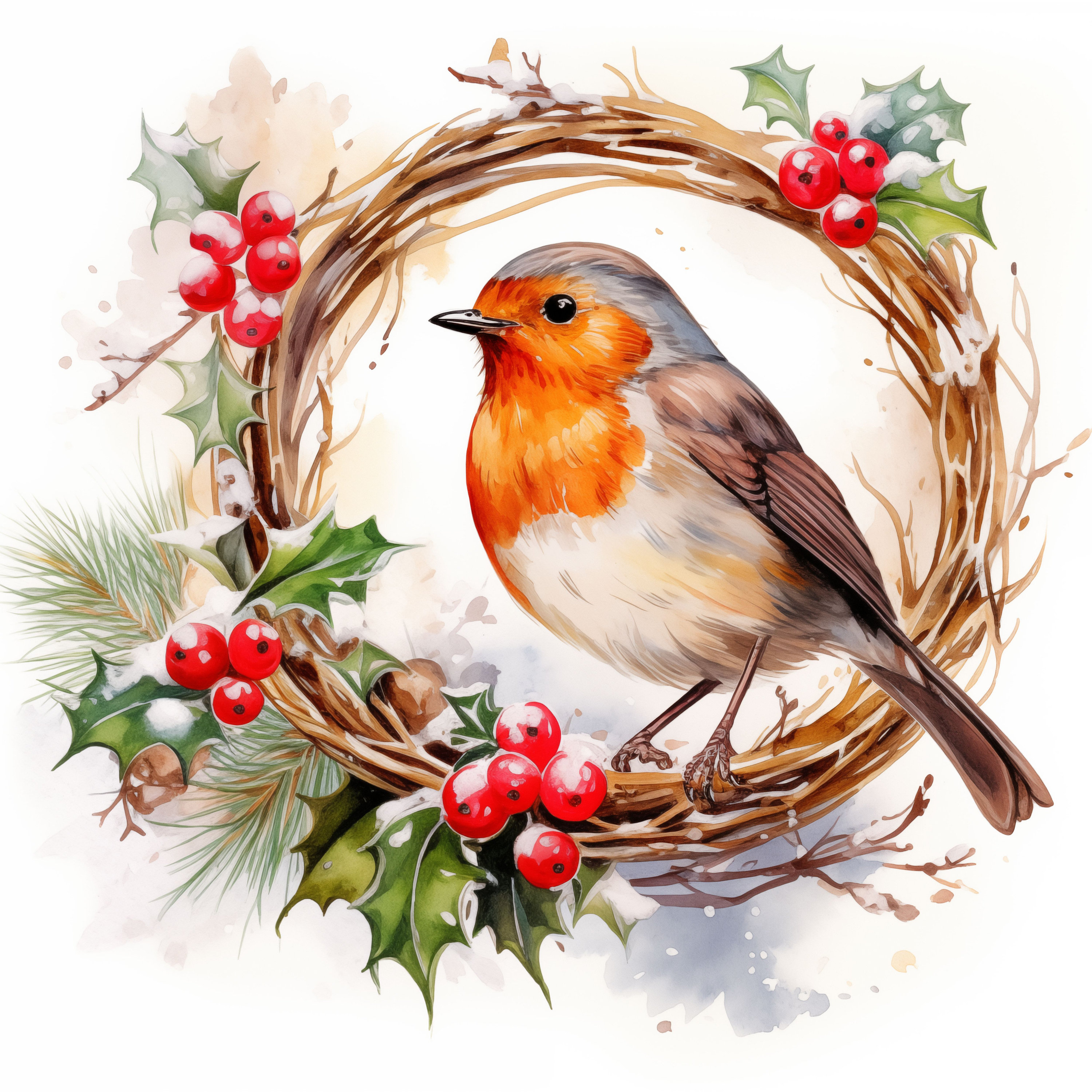 14 Christmas Robin Clipart, Robin Love, Printable Watercolor Clipart ...