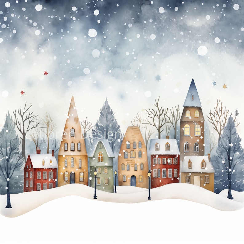 Christmas Houses Clipart Bundle, 10 High Quality Jpgs, Winter ...