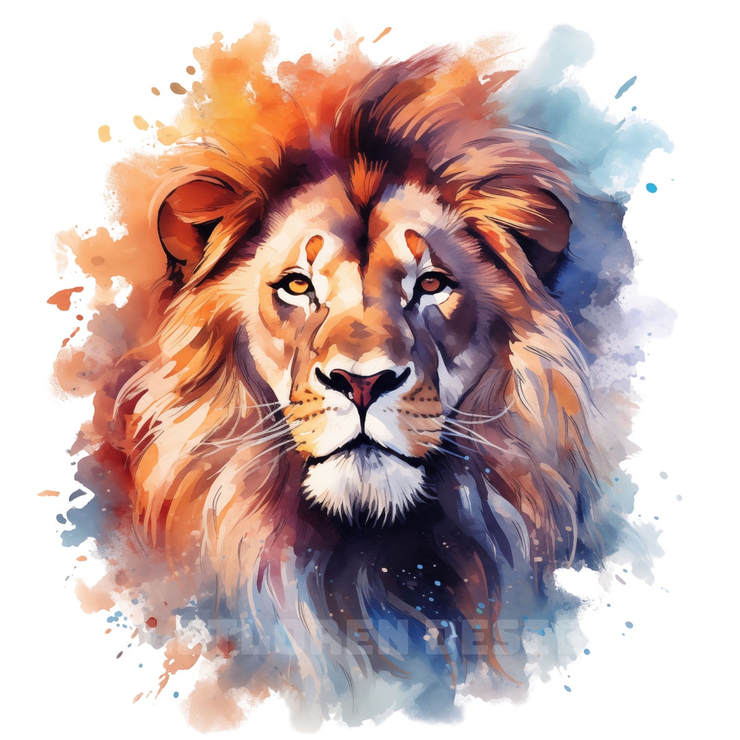 Set of 14 Png, Watercolor Lion Clipart, Lion PNG, Boho Lion Set ...