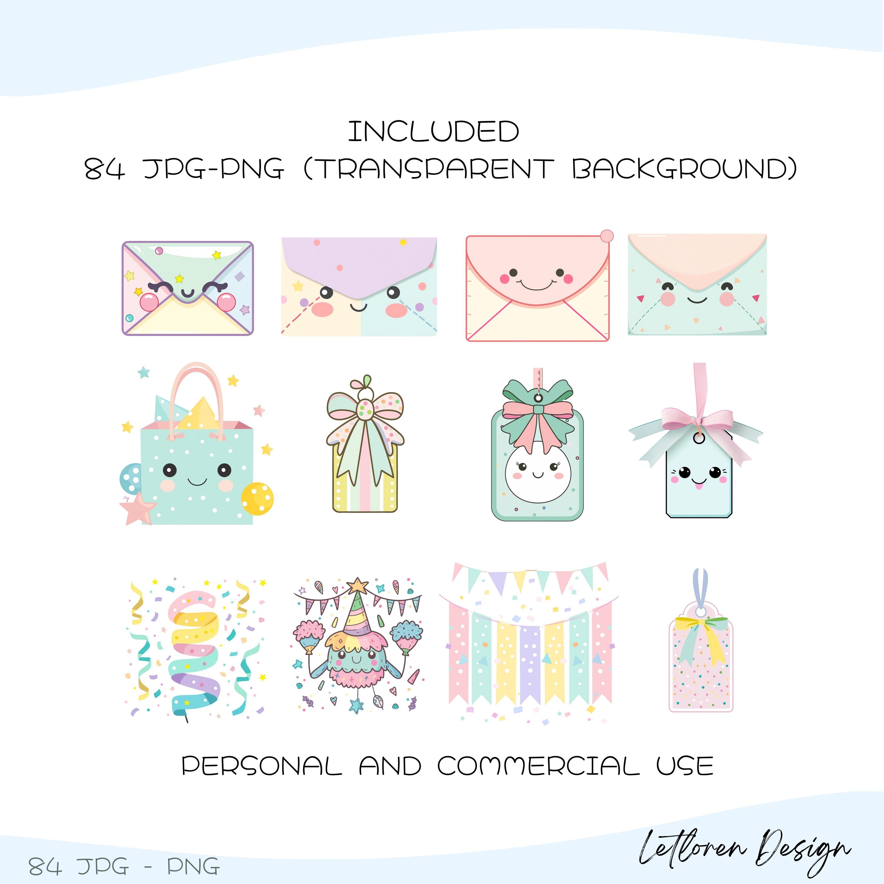 84 Kawaii Birthday Clipart Bundle | Cute Balloons, Confetti, Cakes, and ...