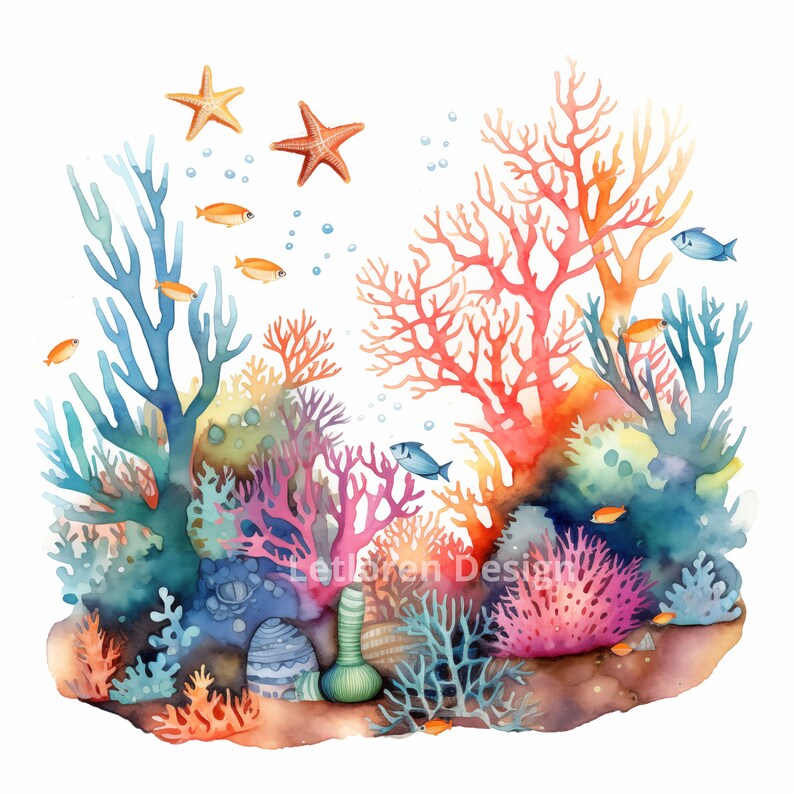 Watercolor Corals Clipart Bundle - 14 High-quality Jpgs for Nursery Art ...