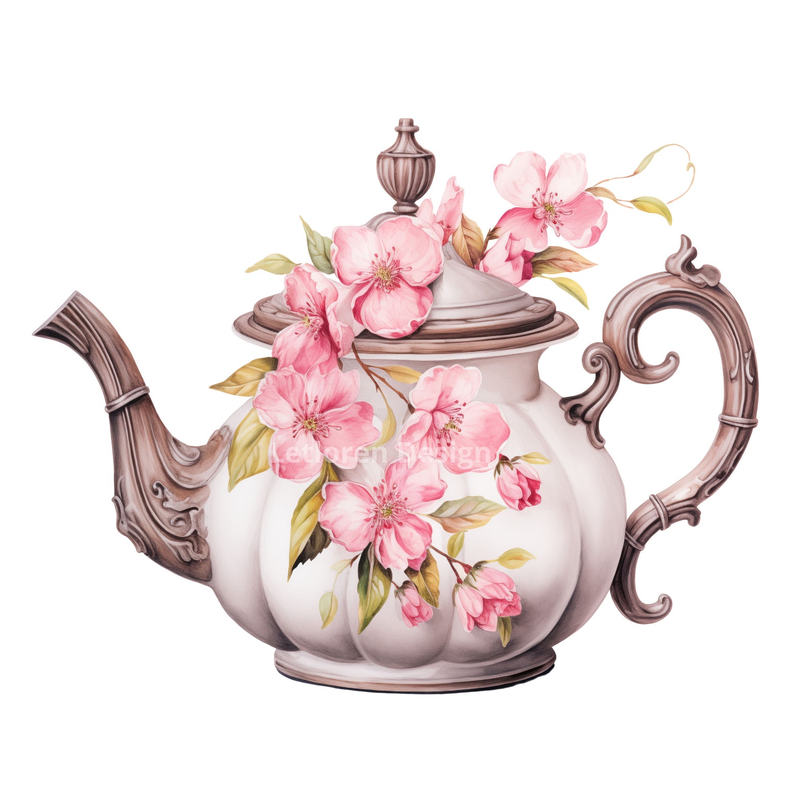 16 Vintage Floral Teapot Clipart, Cool Teapot, Printable Watercolor ...