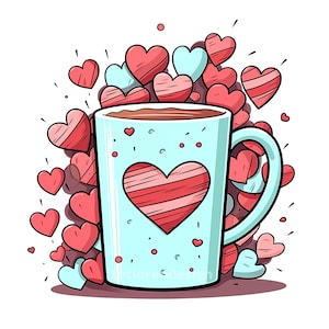 Cute Valentine Coffee Watercolor Clipart, Valentine's Day Graphics ...