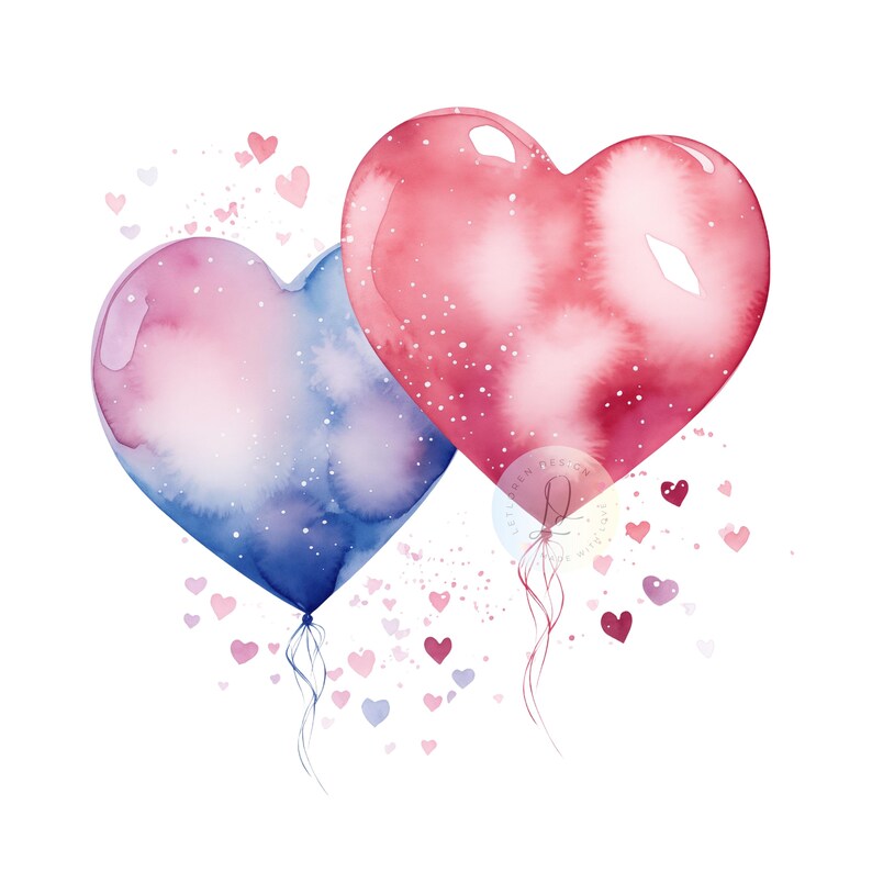 Valentine's Day Clipart, Set of 12 Heart Balloon Pngs, Romantic Digital ...