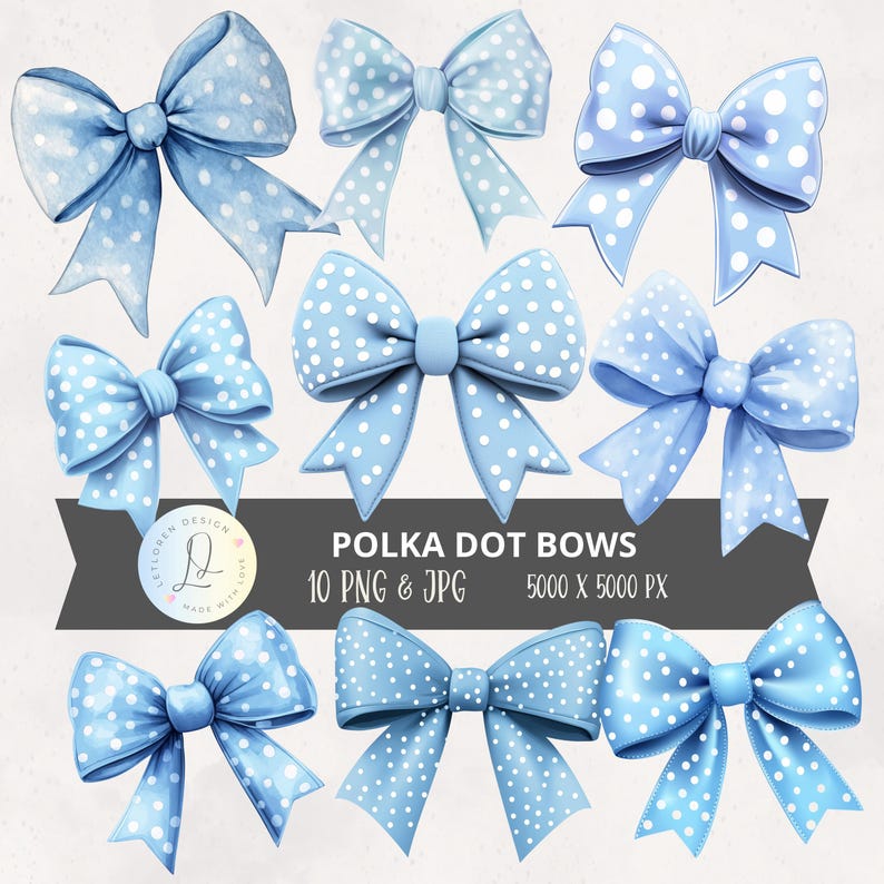 Cute Blue Polka Dot Bows Clipart - Blue Lace Bow Designs, Printable PNG ...