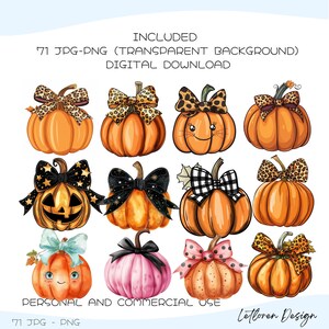 Coquette Pumpkin Clipart Bundle, 71 Fall & Halloween Pumpkins With Bows ...
