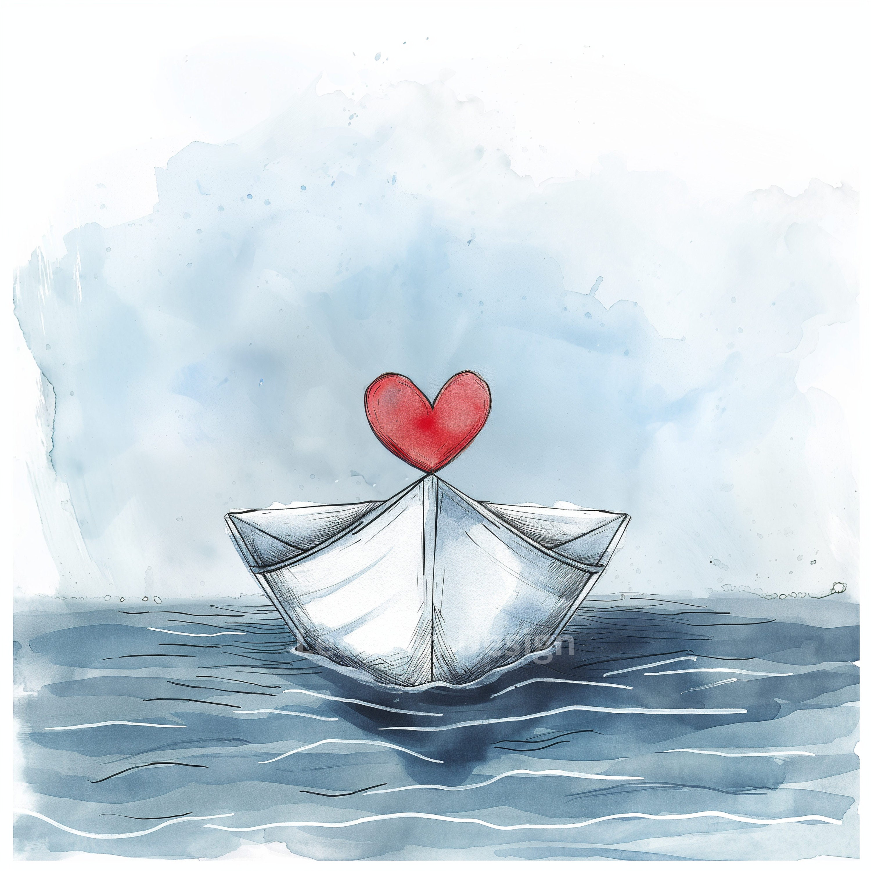 Paper Boat Drawing With Colour